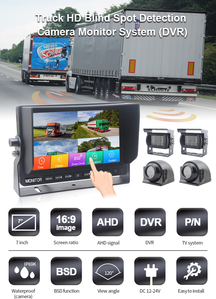 Blind Spot Vehicle Human Detection Monitor Camera System,7″ Rear View ...